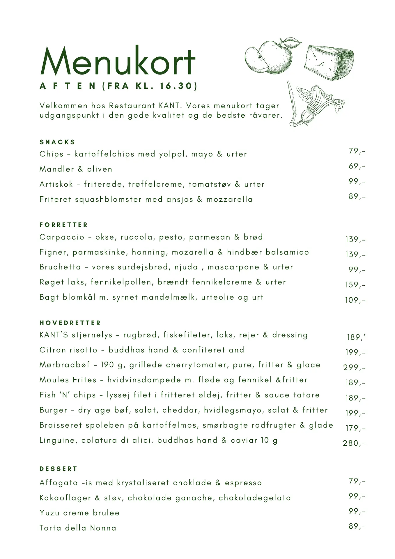 Menukort - Restaurant Kant