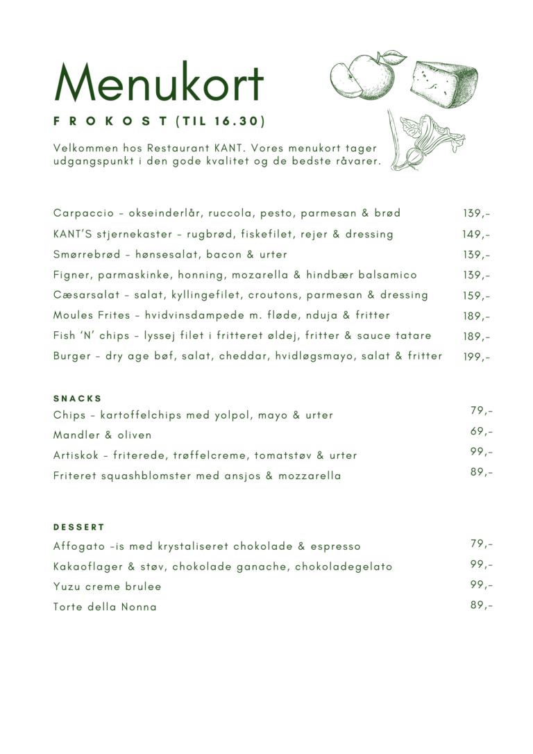 Menukort - Restaurant Kant